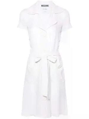 Moschino 2000s Notched-lapels Belted Midi Dress - White