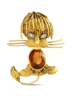 HSTERN 18k Yellow Diamond, And Citrine Lion Brooch - Gold
