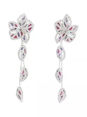 CARTIER 18kt White Gold Orchid Earrings With Diamonds, Ruby, And Amethyst - Silver