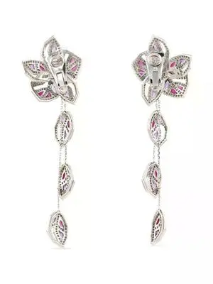 Cartier 18kt White Gold Diamond, Ruby, And Amethyst Orchid Drop Earrings