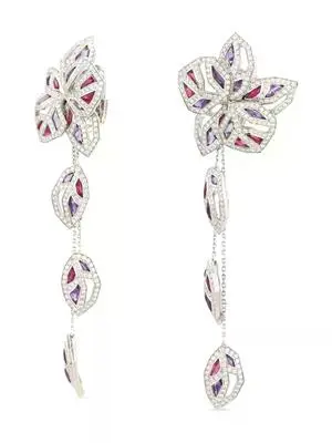 Cartier 18kt White Gold Diamond, Ruby, And Amethyst Orchid Drop Earrings