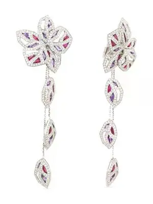 Cartier 18kt White Gold Diamond, Ruby, And Amethyst Orchid Drop Earrings