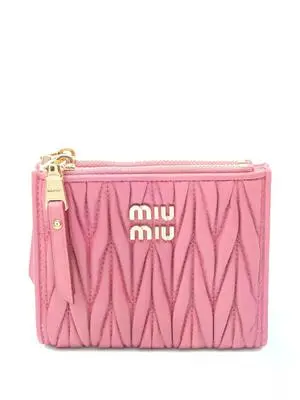 Miu Miu 2020s Matelassé Logo Bi-fold Wallet - Pink
