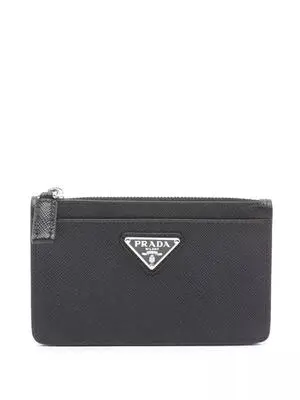 Prada 2013-2025 Saffiano Triangle Logo Coin Pouch - Black