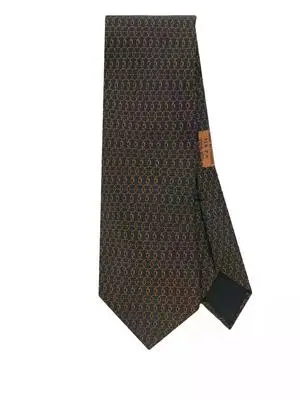 Hermès 2010s Graphic Print Silk Tie - Black