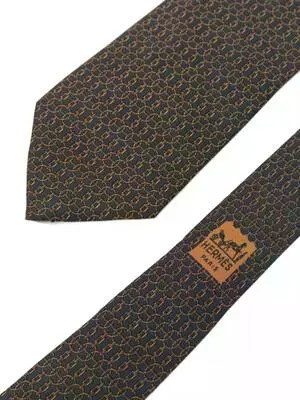 Hermès 2010s Graphic Print Silk Tie - Black