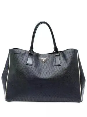 Prada Large Perforated Saffiano Lux Galleria Tote Bag - Black