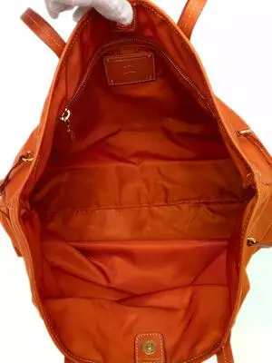 Prada Saffiano Trimmed Tessuto Open Convertible Tote Satchel - Orange