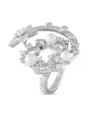Chanel 18k White Gold Comete Diamond Pearl Ring