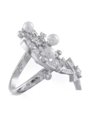Chanel 18k White Gold Comete Diamond Pearl Ring