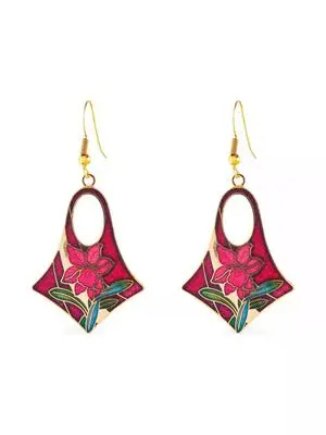 SUSAN CAPLAN 1980s Cloisonné Geometric Earrings - Pink