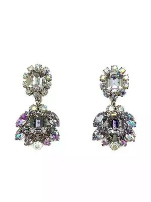JENNIFER GIBSON JEWELLERY 1950s Vendome Amethyst Aurora Borealis Drop Earrings - Silver