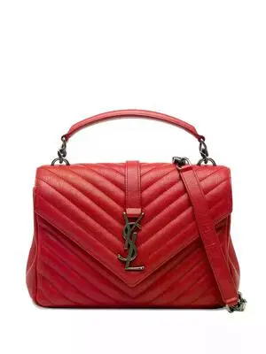 Saint Laurent 2017 Medium Quilted Chevron College Satchel - Red