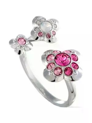 SWAROVSKI 18k White Gold Crystal Embellished Floral Motif Ring