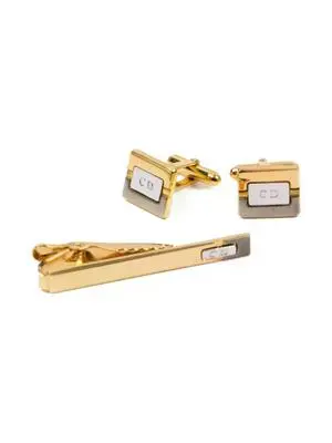 Dior 1990s -toned Cufflinks Tie Bar Set - Gold