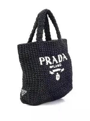 Prada Logo Raffia Small Tote Bag