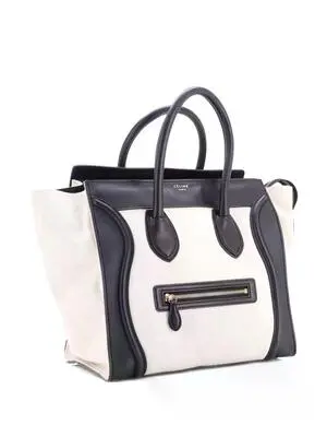 Celine Luggage Bag Canvas And Leather Mini Satchel - Neutrals
