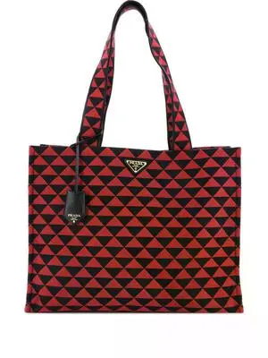 Prada Symbole Shopper Jacquard Horizontal Tote Bag - Red