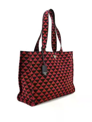 Prada Symbole Shopper Jacquard Horizontal Tote Bag - Red