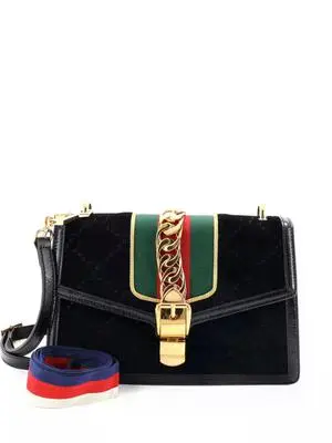 Gucci Sylvie Gg Velvet Shoulder Bag - Black