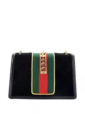 Gucci Sylvie Gg Velvet Shoulder Bag - Black