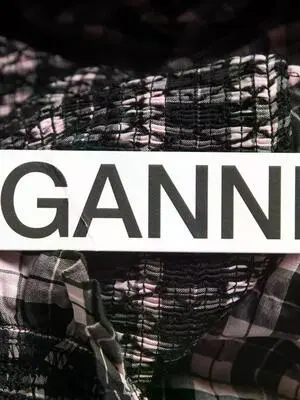 GANNI Smocked Plaid Midi Dress