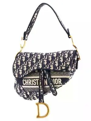 Dior Saddle Handbag Logo Embroidered Oblique Canvas Shoulder Bag - Blue