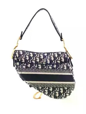Dior Saddle Handbag Logo Embroidered Oblique Canvas Shoulder Bag - Blue