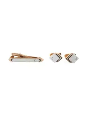 Saint Laurent 1990s Cassandre Logo Cufflinks And Tie Clip Set - Gold