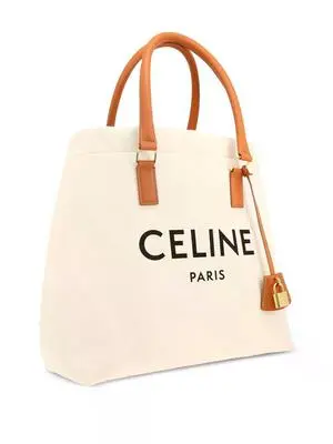Celine Logo Print Leather Trimmed Tote Bag