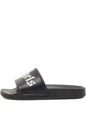 Palm Angels Logo Leather Slides - Black