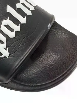Palm Angels Logo Leather Slides - Black