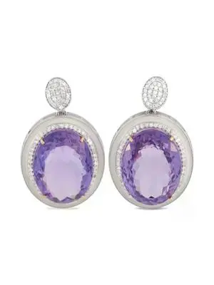 LB EXCLUSIVE 14k White Gold Amethyst And Diamond Earrings - Silver