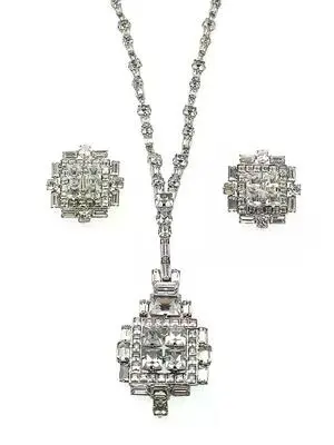 Dior 1970s Art Deco Necklace And Clip-on Earrings