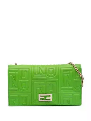 Fendi Nappa Leather Long Wallet On Chain Crossbody Bag - Green