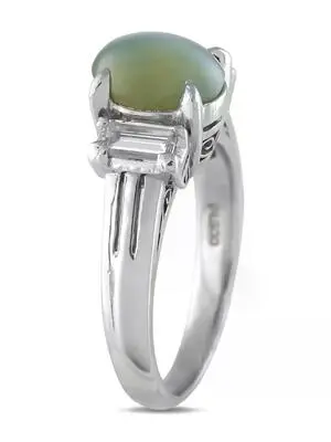LB EXCLUSIVE Platinum Cats Eye And Diamond Ring - Silver