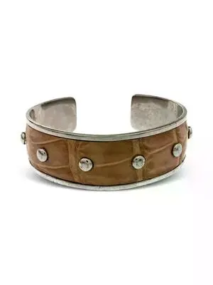 TOD'S Leather Studded Cuff Bracelet - Silver