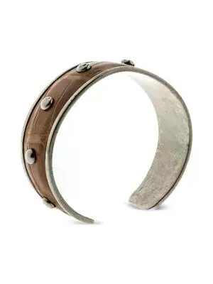 TOD'S Leather Studded Cuff Bracelet - Silver