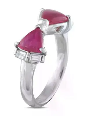 LB EXCLUSIVE Platinum Diamond And Ruby Bow Ring