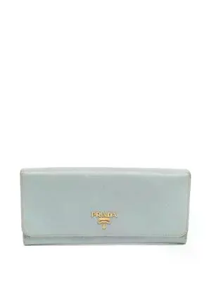Prada Leather Logo Wallet - Blue