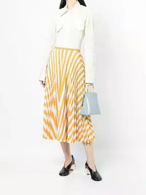 MAISON MARGIELA Striped Pleated Midi Skirt - Yellow