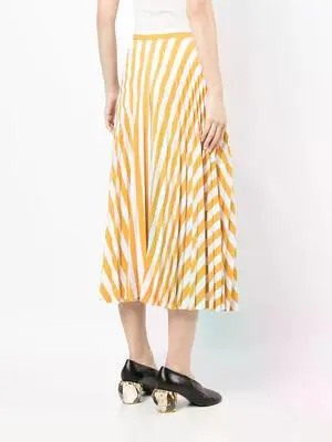 MAISON MARGIELA Striped Pleated Midi Skirt - Yellow