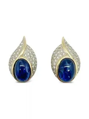 JENNIFER GIBSON JEWELLERY 1980s Cabochon Sapphire Twist Earrings - Gold