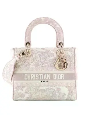 Dior Toile De Jouy Lady D-lite Embroidered Canvas Tote Bag - Neutrals