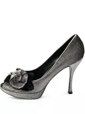 LOUIS VUITTON 115mm Floral-appliqué Pumps - Grey