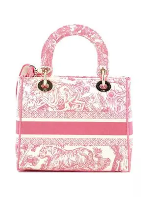 Dior Toile De Jouy Lady D-lite Embroidered Canvas Tote Bag - Pink