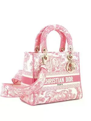Dior Toile De Jouy Lady D-lite Embroidered Canvas Tote Bag - Pink