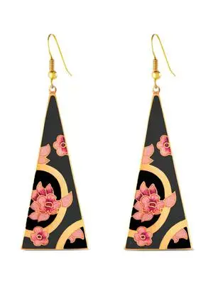 SUSAN CAPLAN 1980s Cloisonné Triangular Earrings - Gold