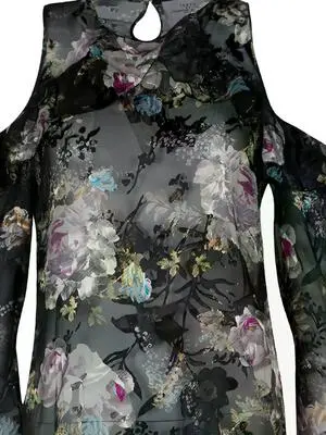 PREEN BY THORNTON BREGAZZI Floral Print Ruffled Shoulder Blouse - Black