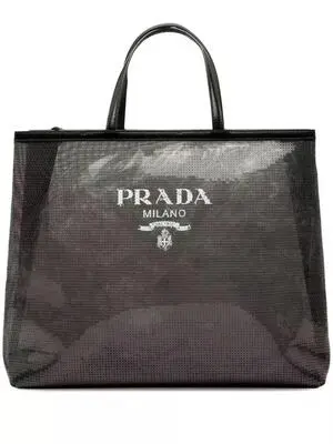 Prada Sequined Mesh Logo Tote Bag